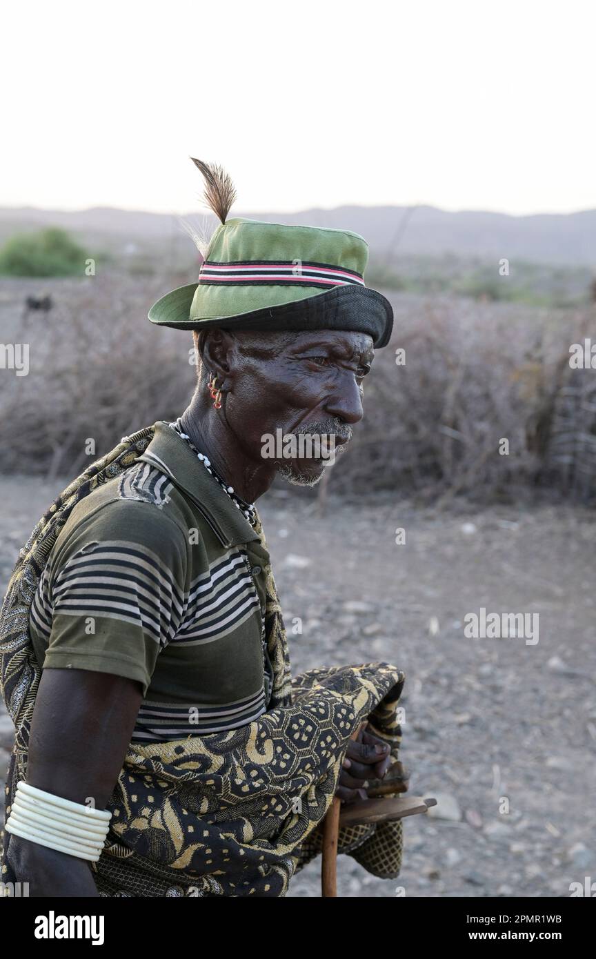 KENYA, Turkana, village Nariokotome, Turkana man in his hamlet , the ...