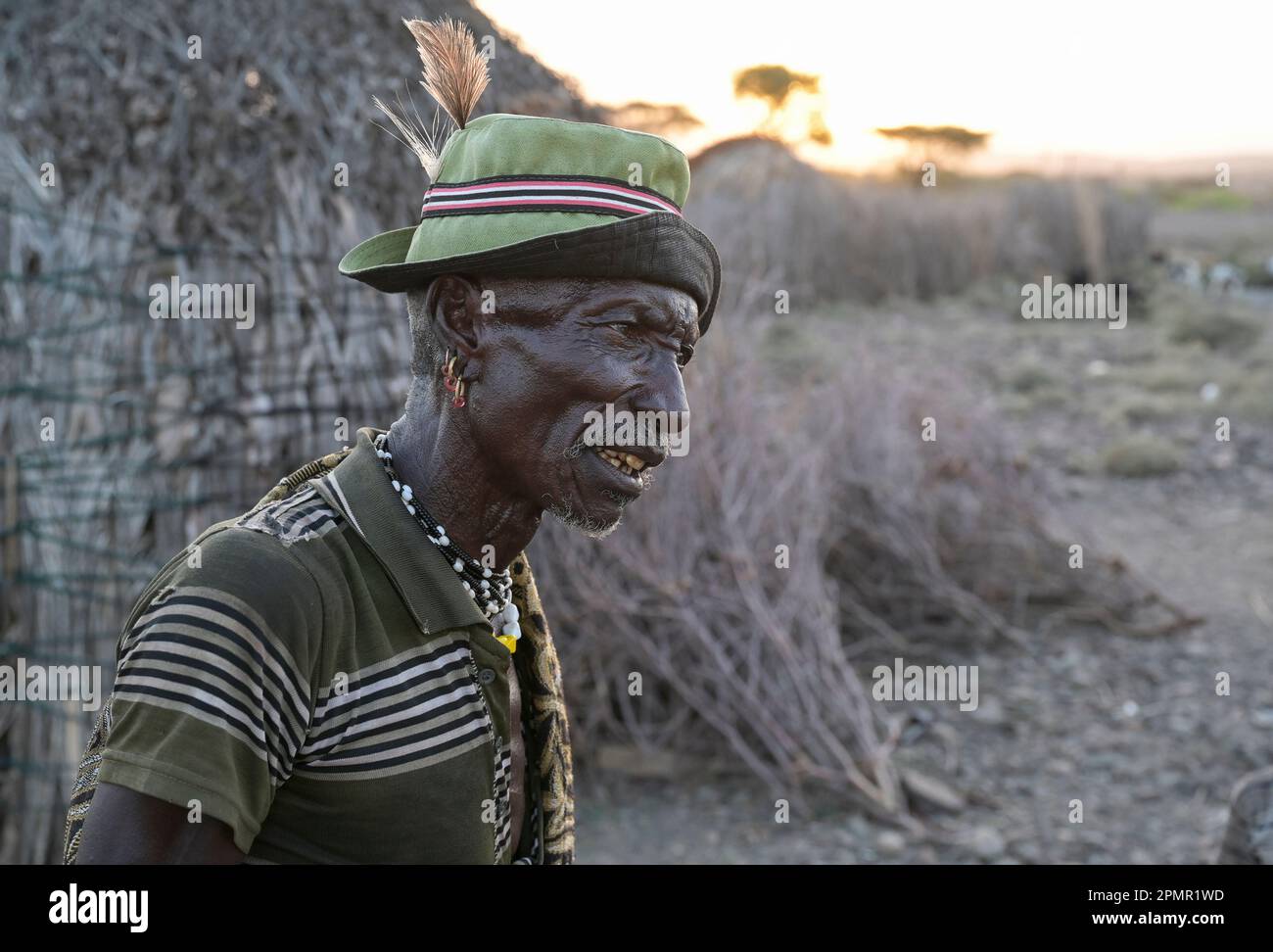 KENYA, Turkana, village Nariokotome, Turkana man in his hamlet , the ...