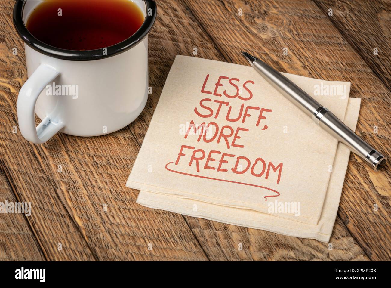 less stuff, more freedom - inspirational handwriting on a napkin ...