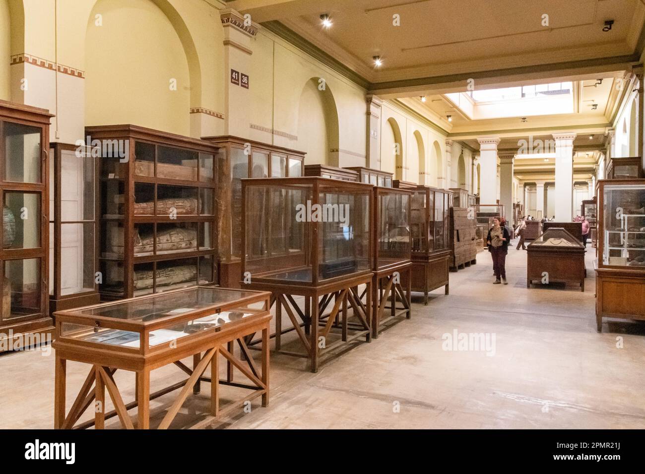 A display showing a collection of coffins and sarcophagi at the Museum ...