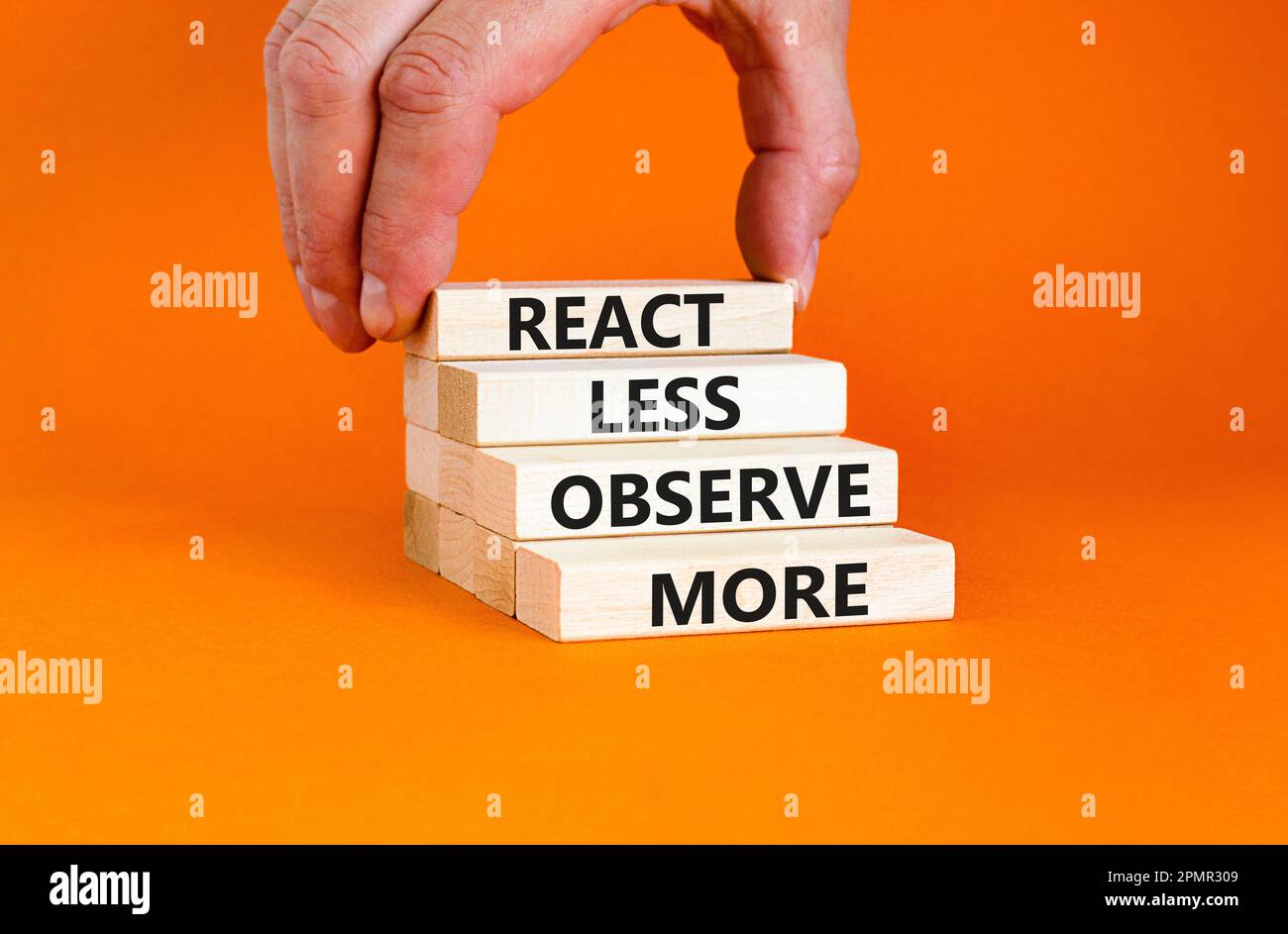 React Less Observe More Symbol Concept Words React Less Observe More