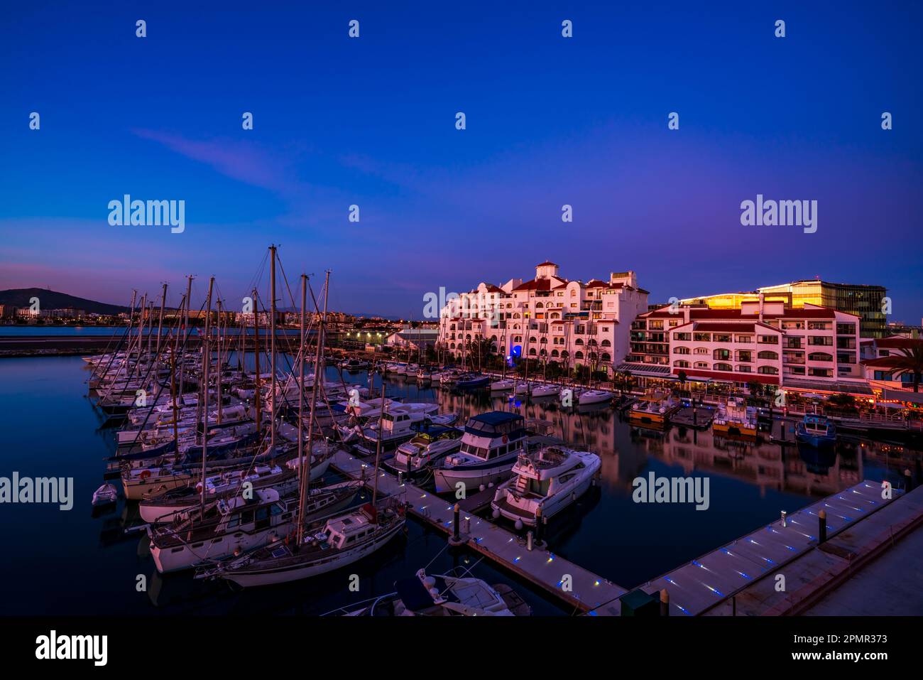 Colorful sunset over the Marina Bay in Gibraltar, a British Overseas ...