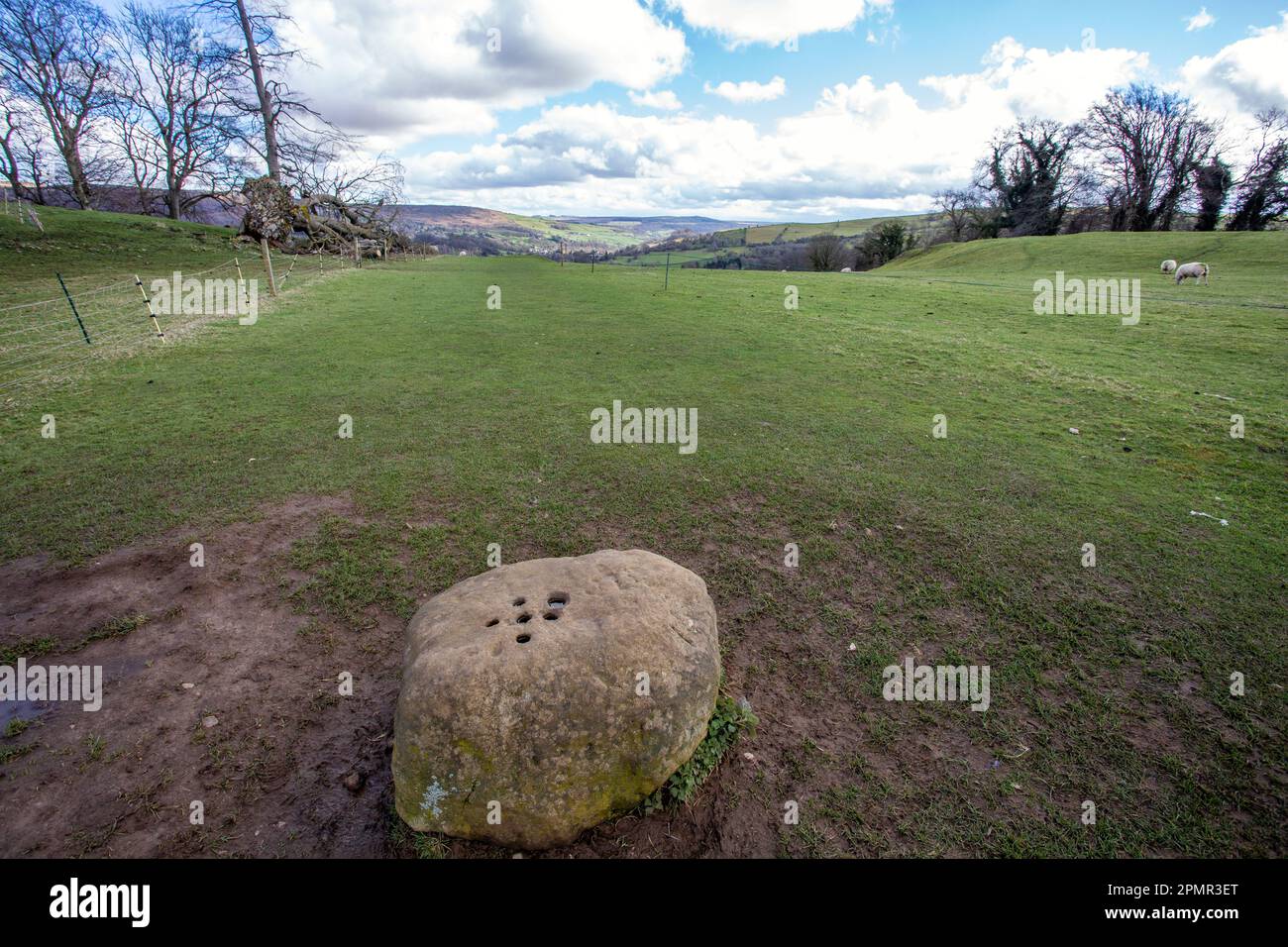 The boundary stone on parish the boundary of the plague village of Eyam ...