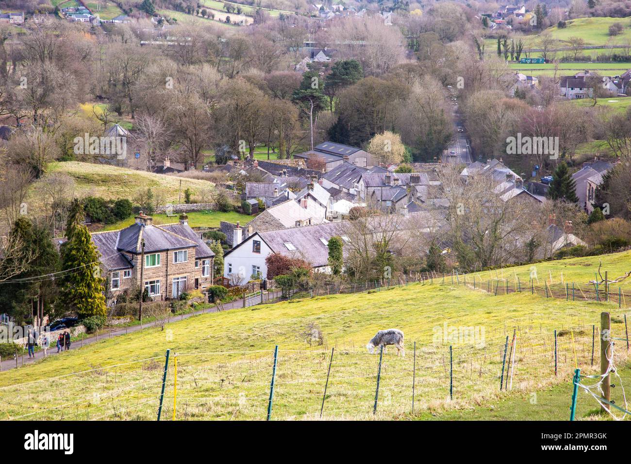 View over the Derbyshire village of Stoney Middleton in the English ...