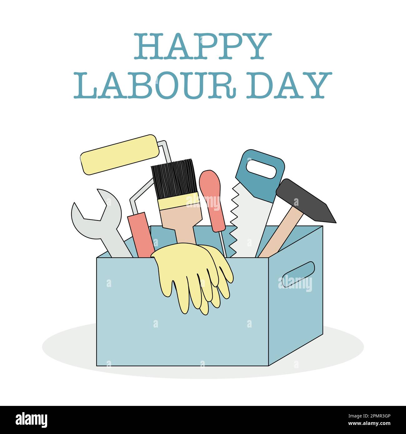 Happy Labour Day holiday, box with tools and worker gloves, vector illustration for posters ...
