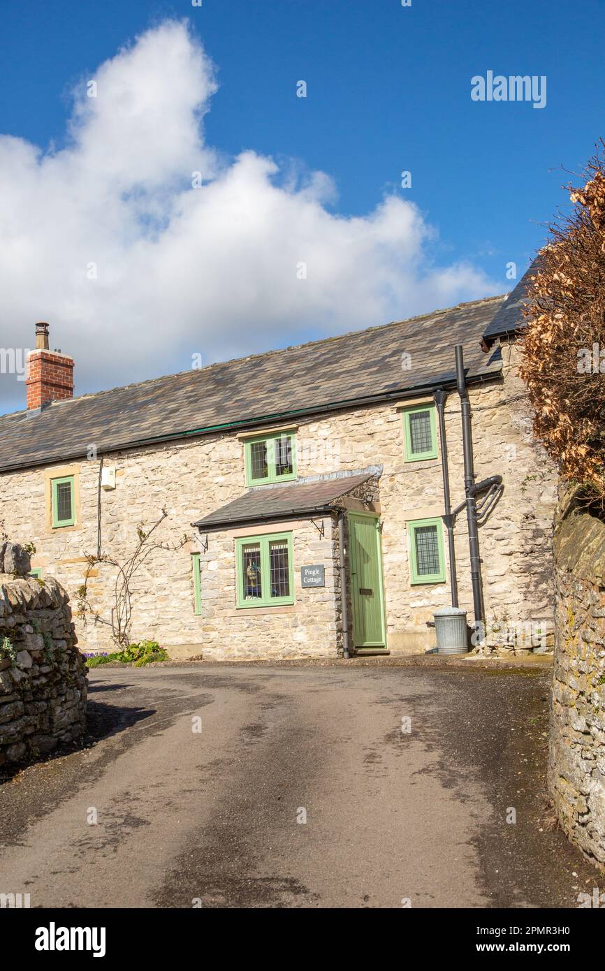 Traditional English stone built country cottages in the Peak District ...