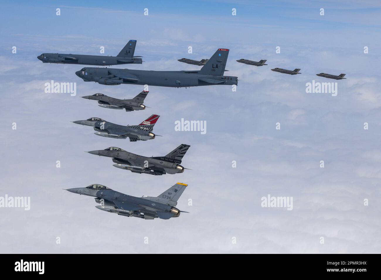 U.S. B-52H bombers, top center, and F-16 fighter jets and South Korean ...