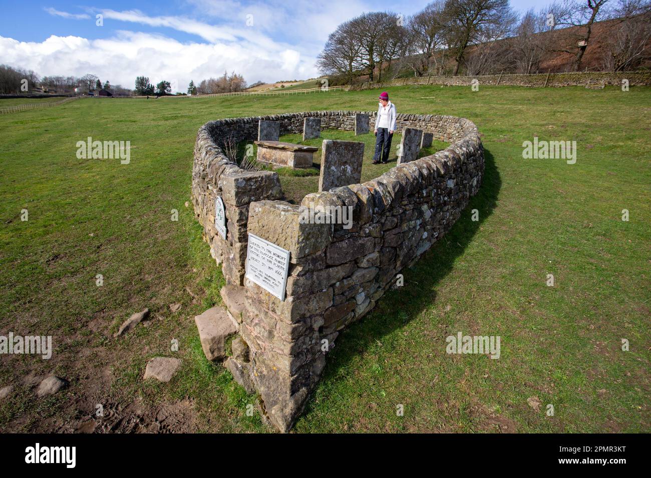 The Riley graves and tomb enclosed by a stone wall, the graves of the ...