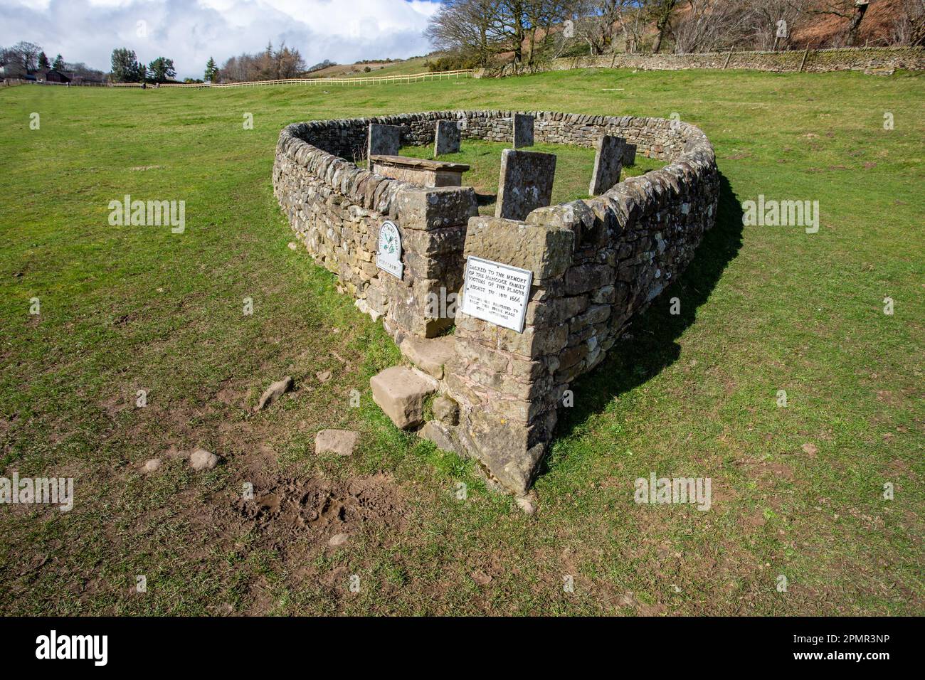 The Riley graves and tomb enclosed by a stone wall, the graves of the ...