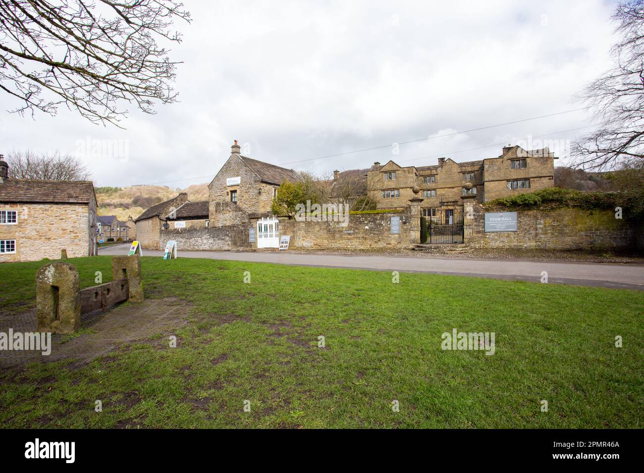 The village green in the Derbyshire Peak District plague village of ...