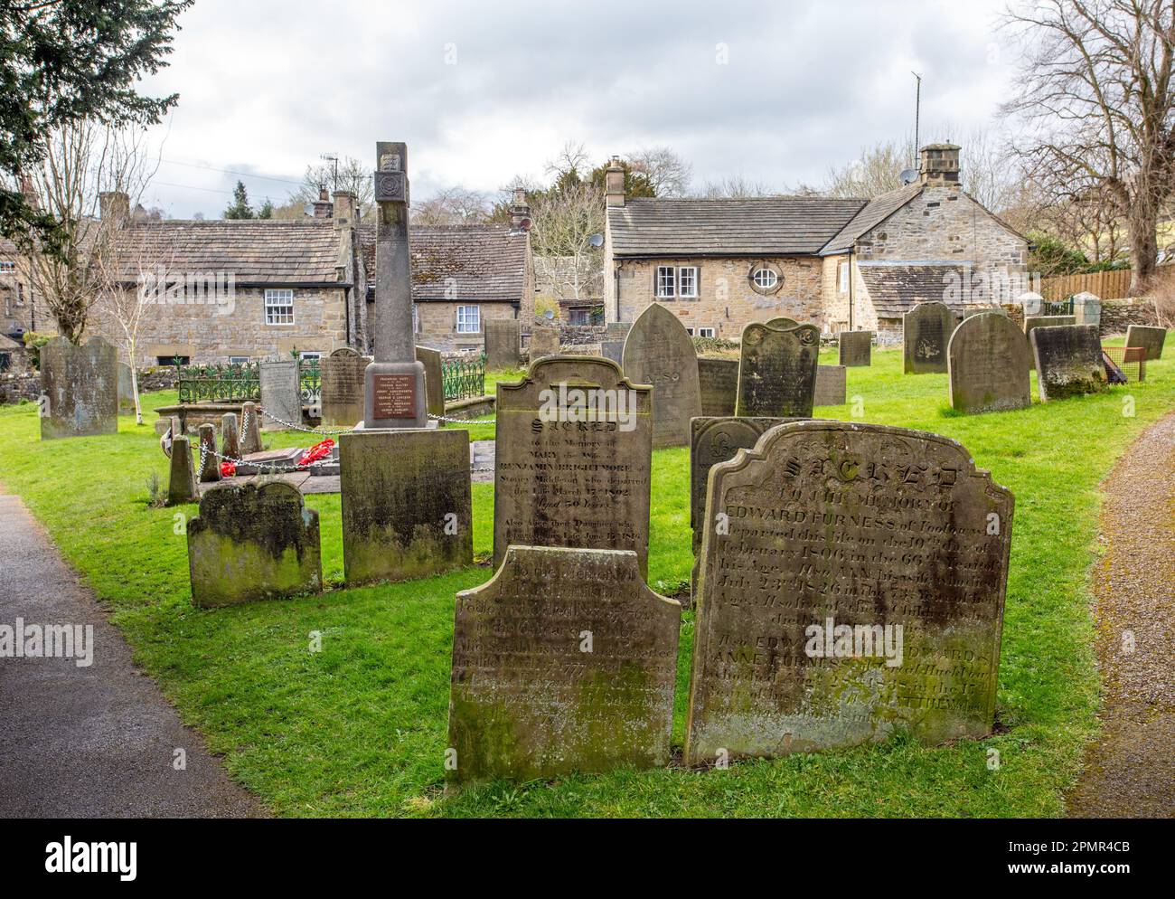 Gravestones and churchyard in the parish church of St Lawrence in the ...
