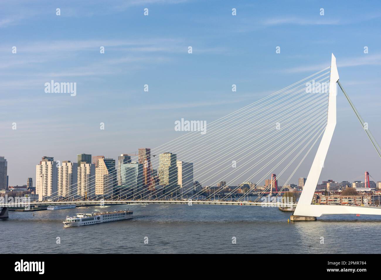 Erasmusbrug suspension bridge over Nieuwe Mass River, Rotterdam, South ...