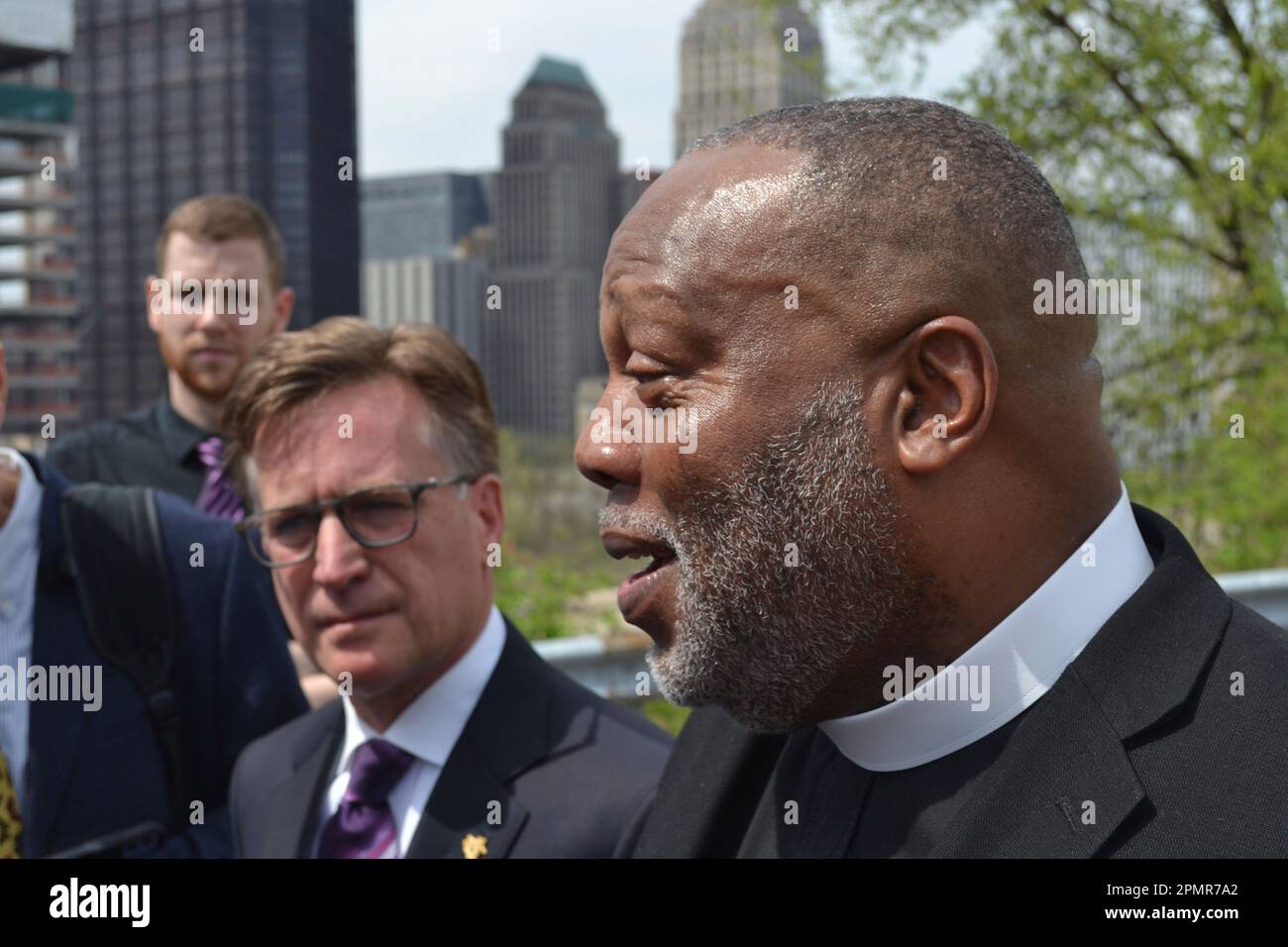The Rev. Dale Snyder, right, pastor of Bethel AME Church, speaks to ...