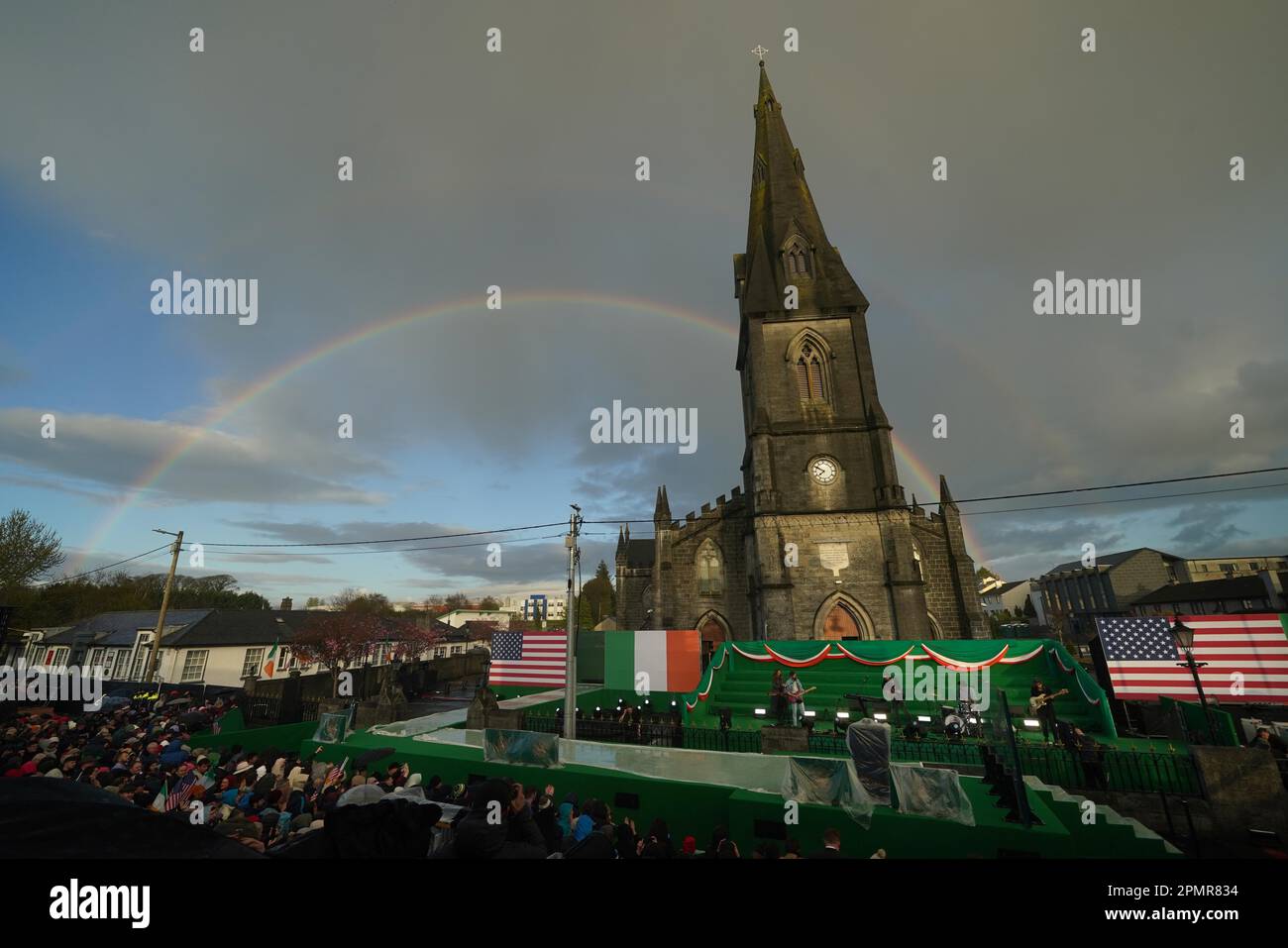 The Coronas performing on stage before US President Joe Biden delivers ...