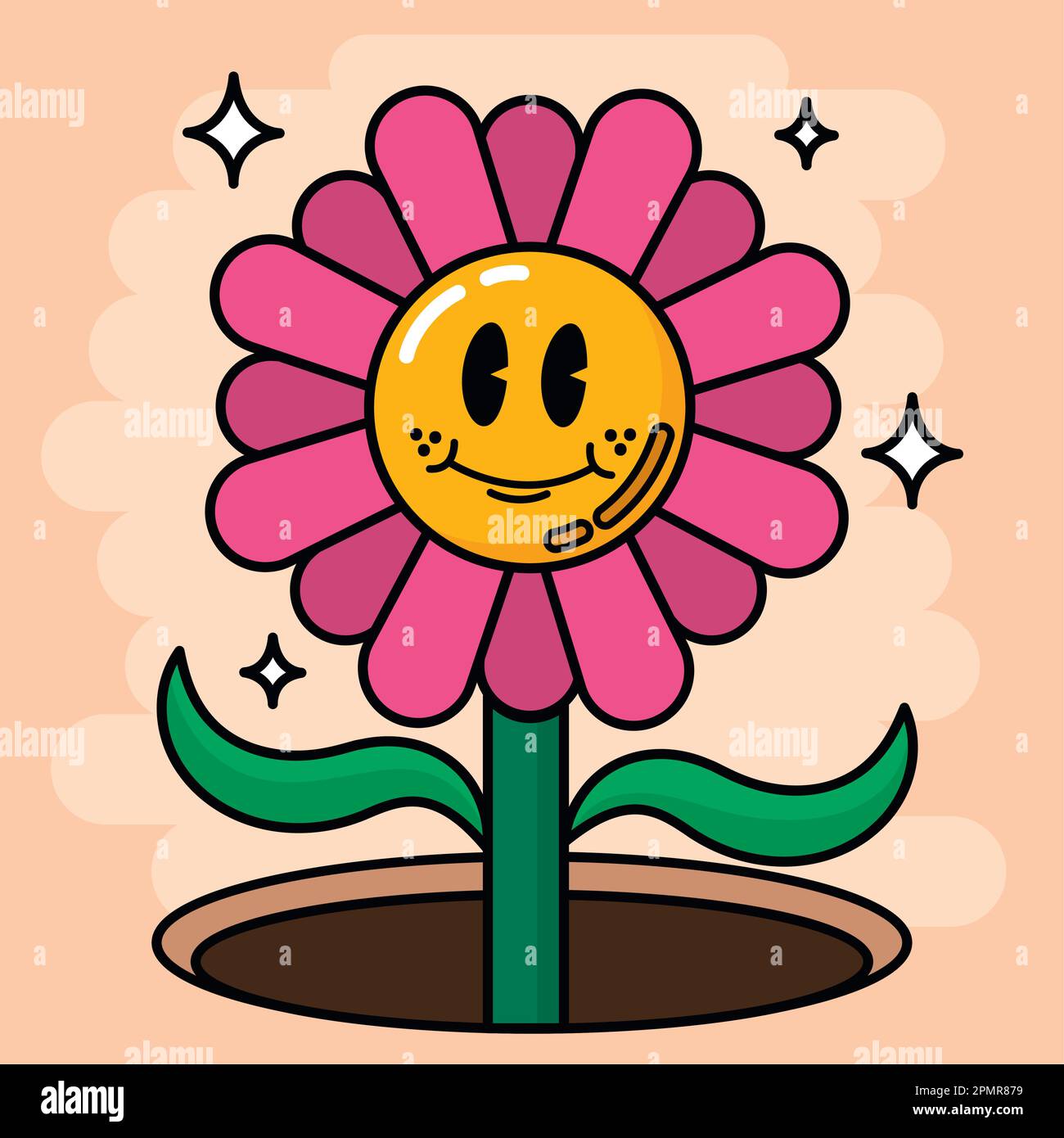 Isolated colored happy flower traditional cartoon character Vector ...
