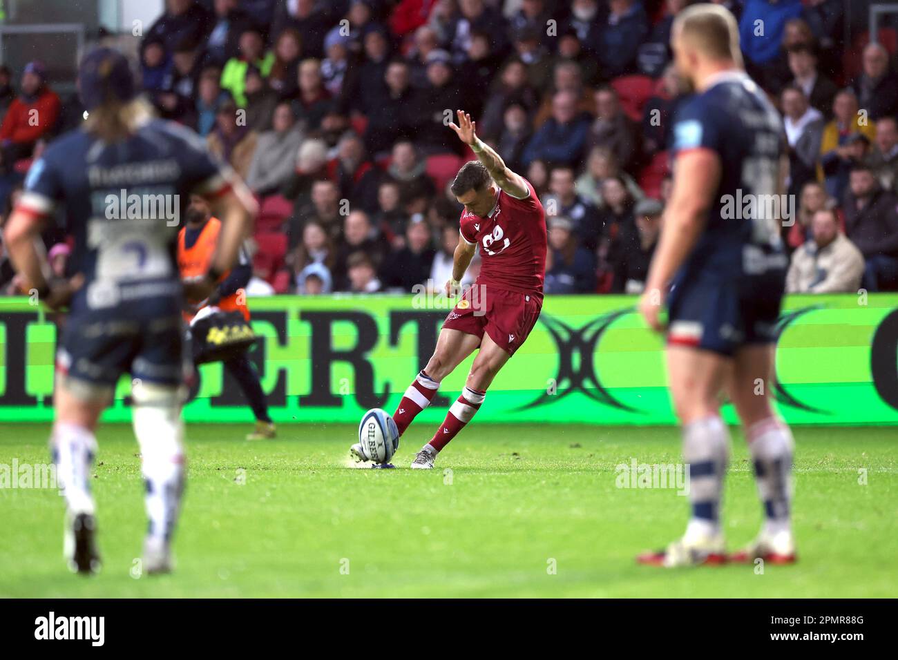 Sale Shark's George Ford (centre) converts a penalty kick during the ...