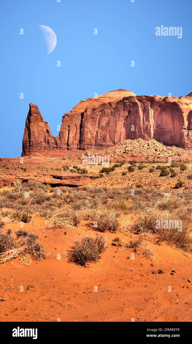 Half Large moon over Monument Valley Arizona Stock Photo - Alamy