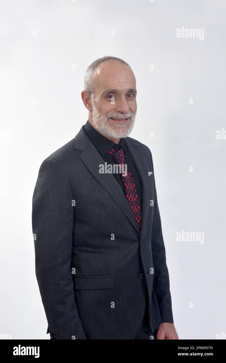 portrait of a man with suit and tie on white background Stock Photo - Alamy