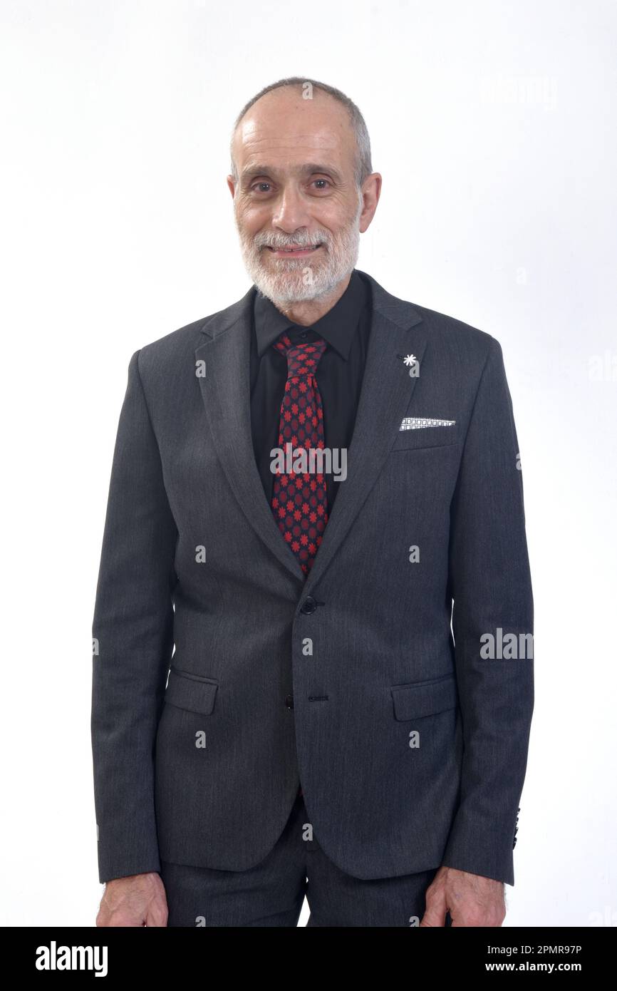 portrait of a man with suit and tie on white background Stock Photo - Alamy