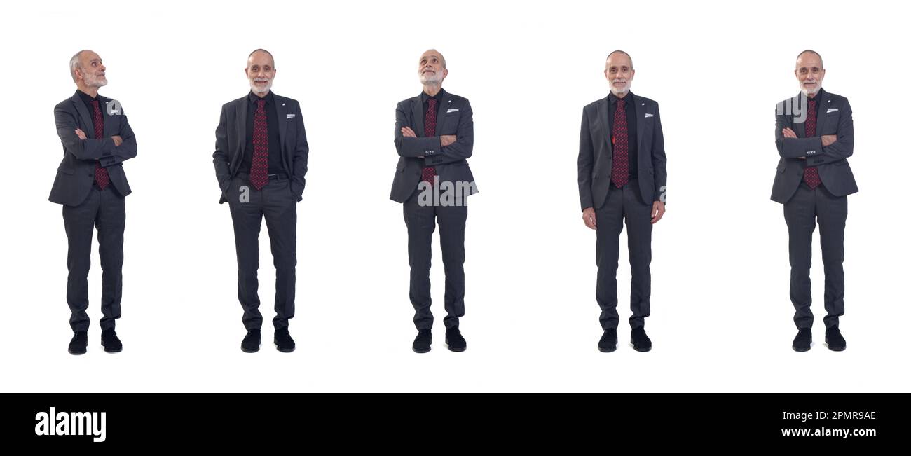 various poses on same man standing on white background Stock Photo - Alamy