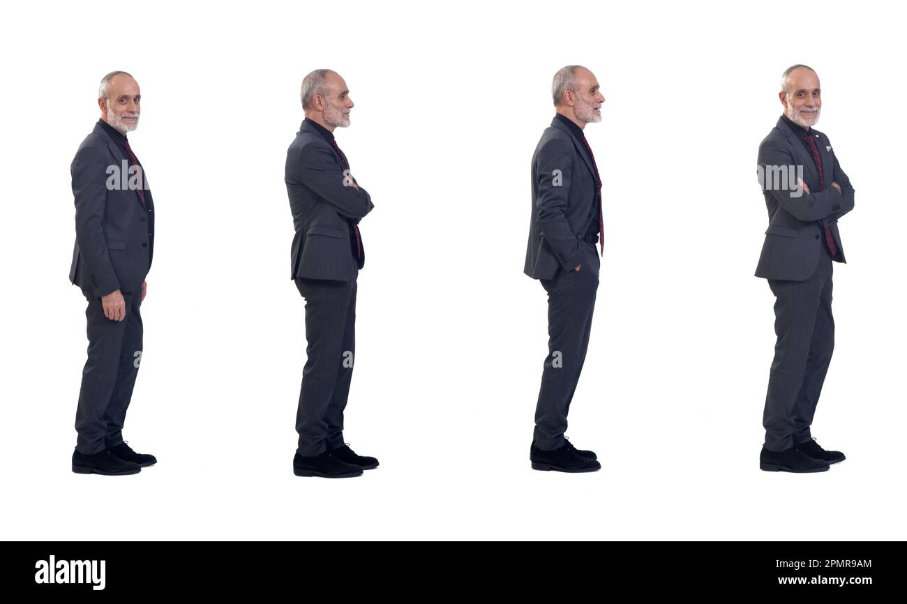 side view of various poses of same man on wnite background Stock Photo ...