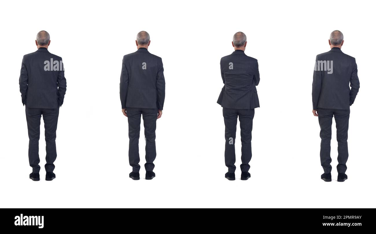 back view of various poses of same man on white background Stock Photo ...