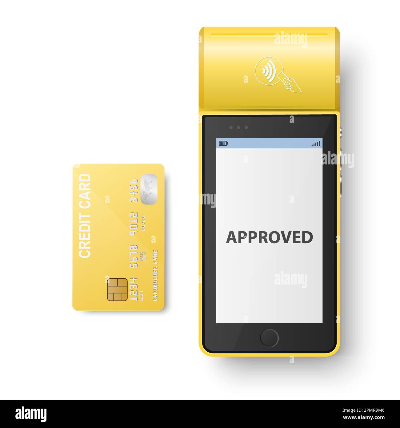 Vector 3d Yellow NFC Payment Machine with Approved Status and Yellow ...