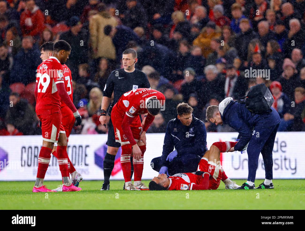 Middlesbrough's Aaron Ramsey requires medical attention during the Sky ...