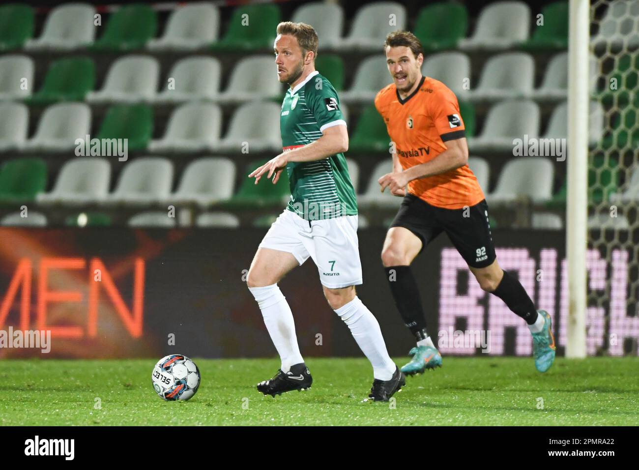 Lommel, Belgium. 14th Apr, 2023. Lommel's Robin Henkens pictured in ...