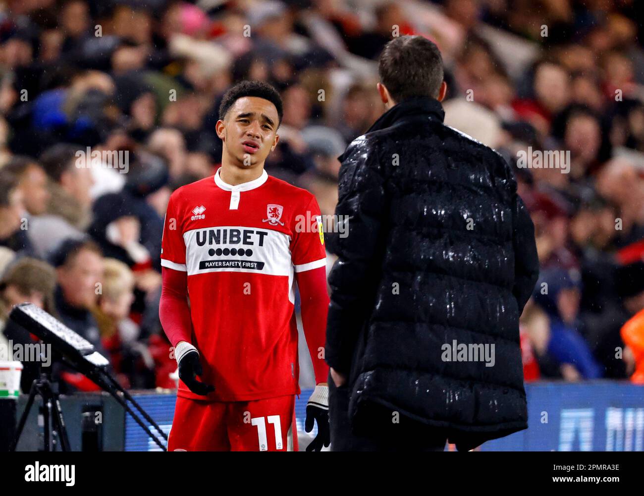 Middlesbrough's Aaron Ramsey leaves the pitch after picking up an ...