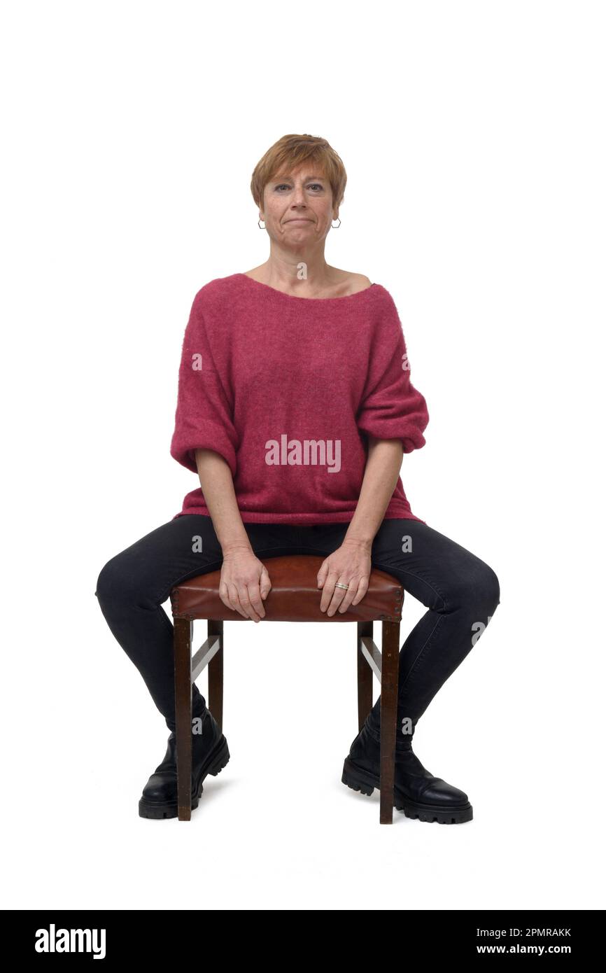 Woman Sitting On Chair Legs Open