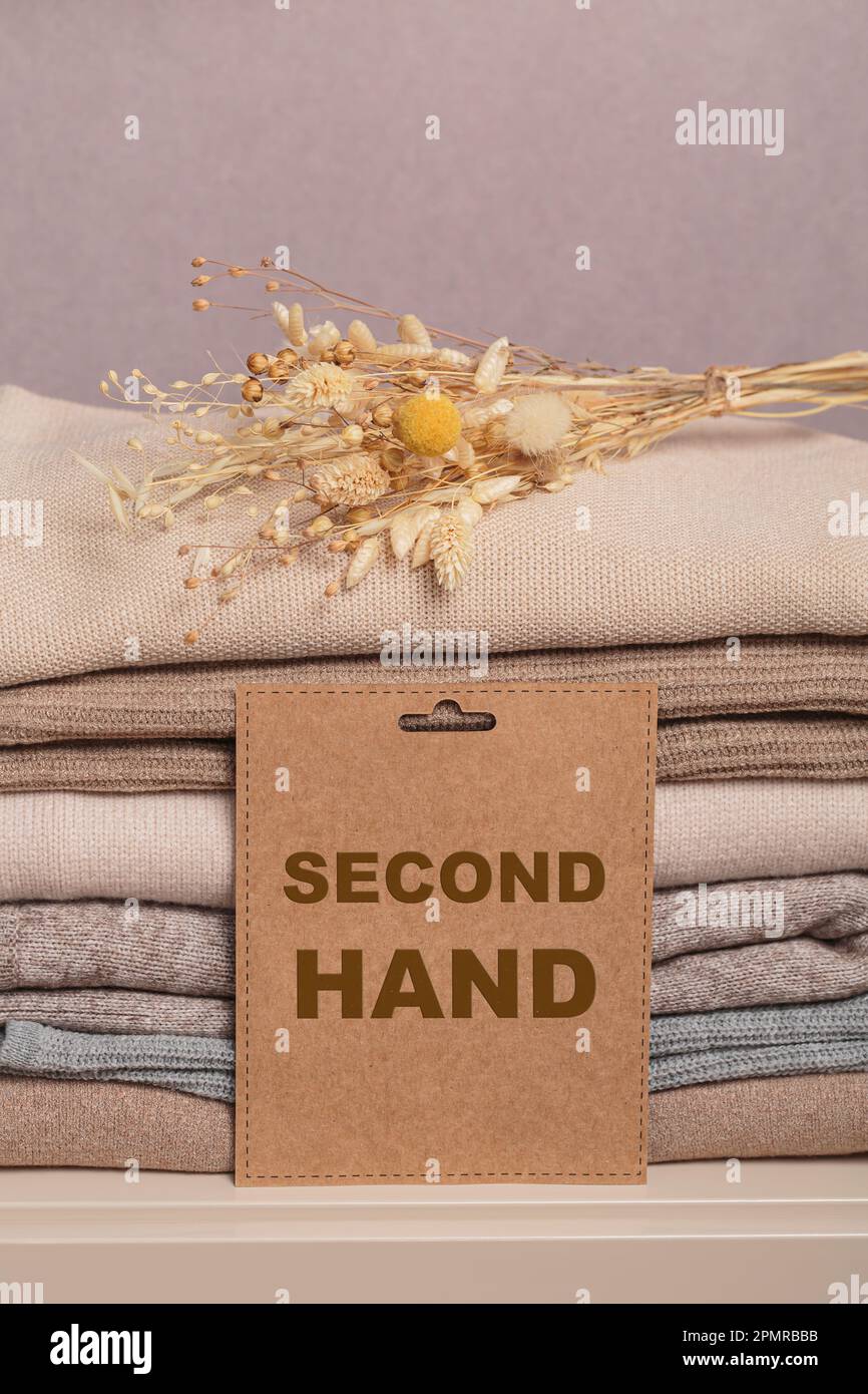 Stack of second hand clothes, ready to give away, used wardrobe Stock ...