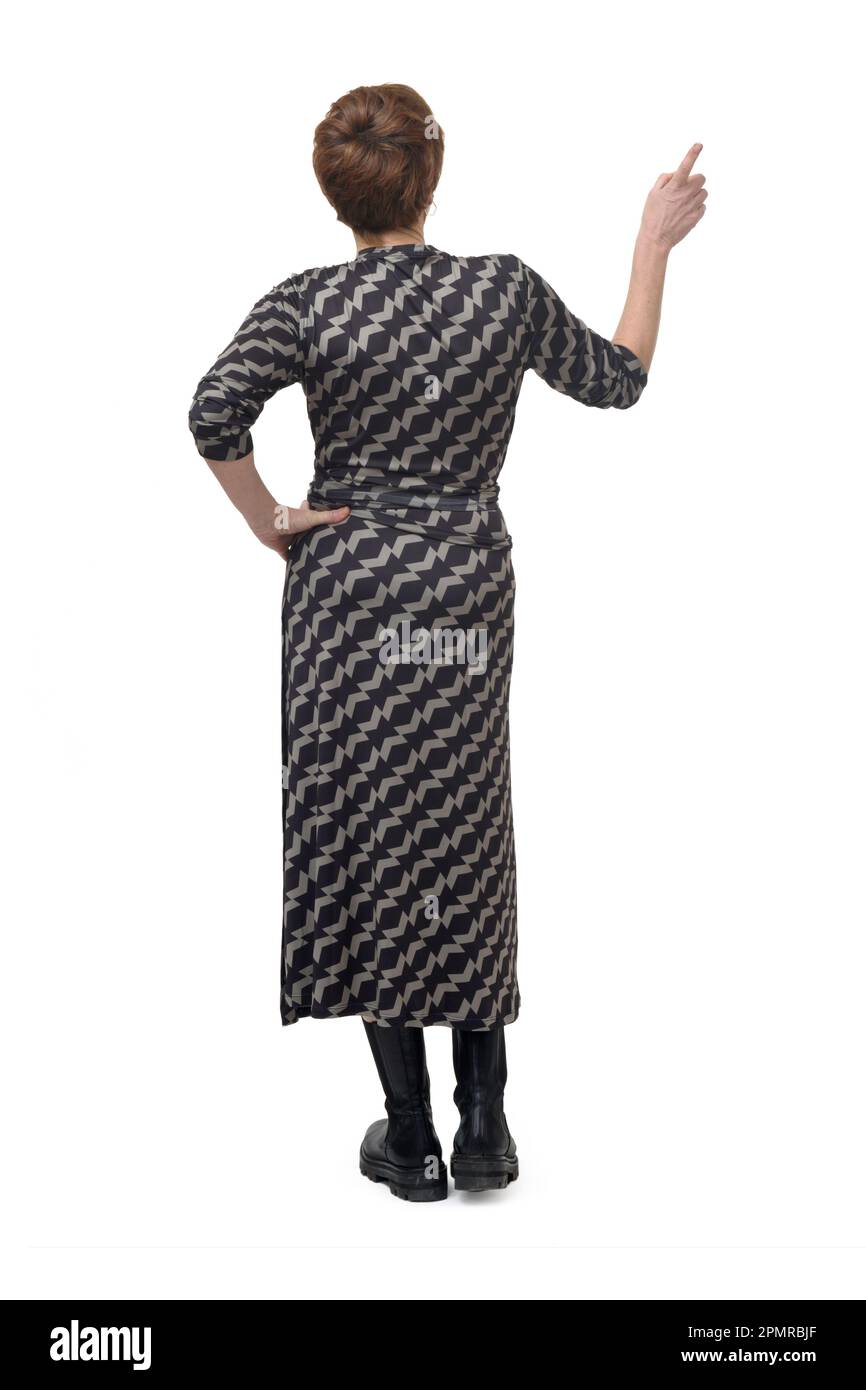 back view of a woman pointing on white background Stock Photo - Alamy