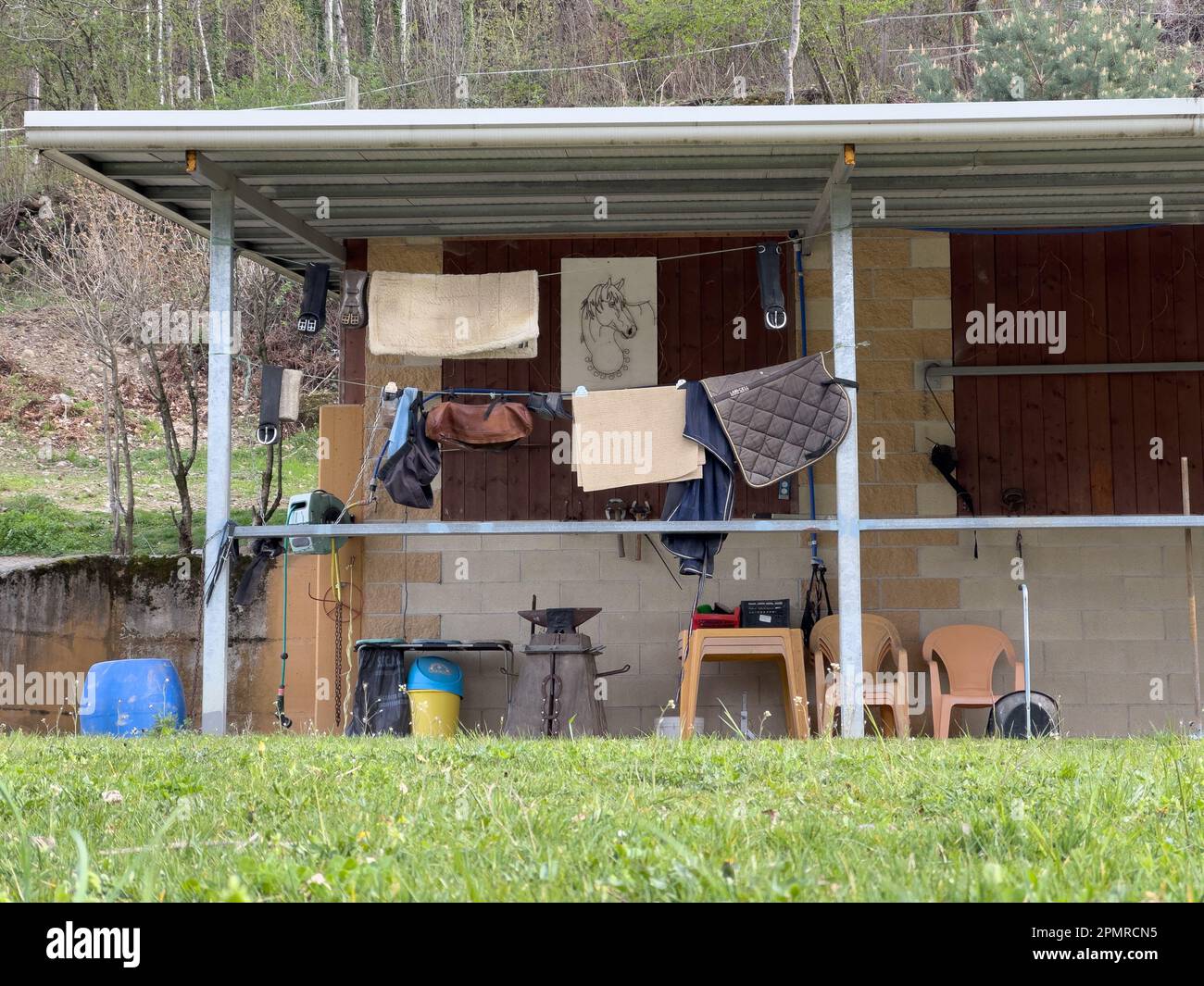 a photo of a beautiful stable for horse riding Stock Photo - Alamy