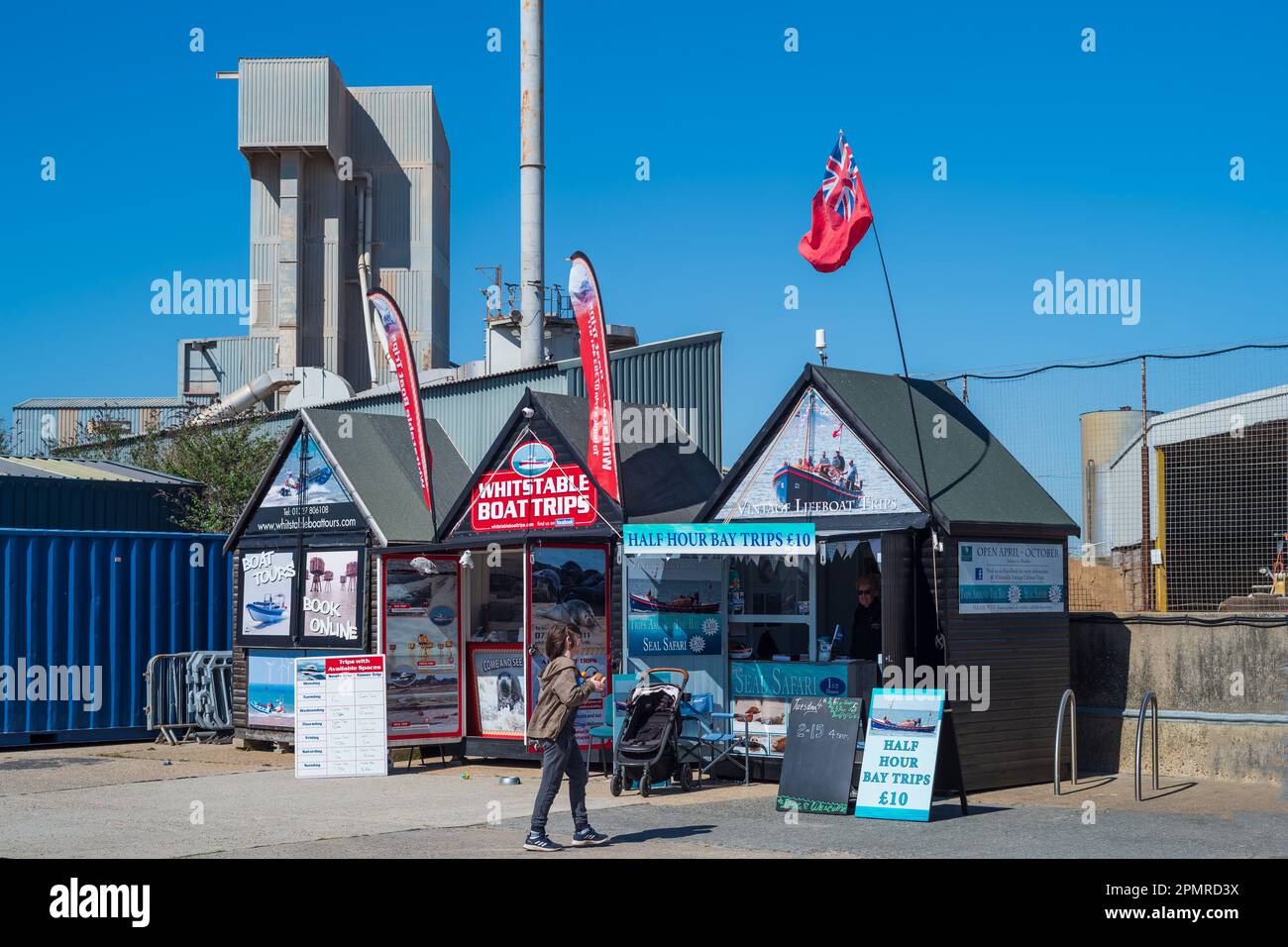 Whitstable, UK - Apr 4 2023 Small huts selling boating trips in ...