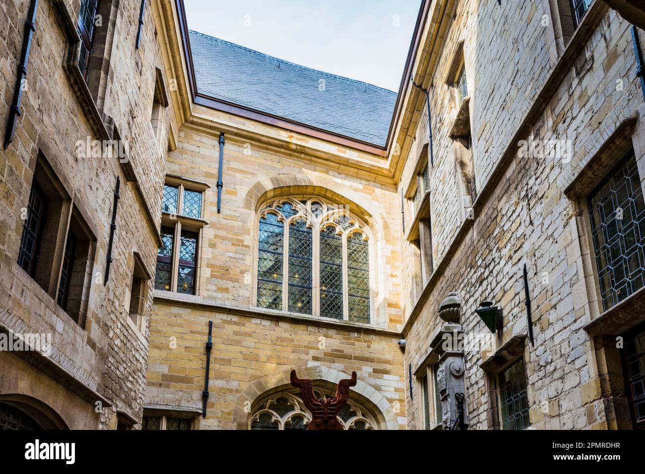 Castle courtyard. Het Steen is a medieval fortress in the old city ...