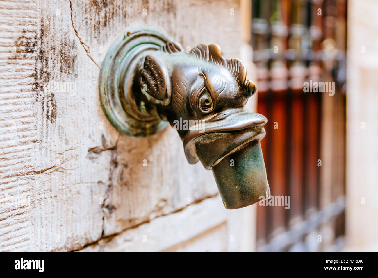Fountain tap detail. Het Steen is a medieval fortress in the old city ...