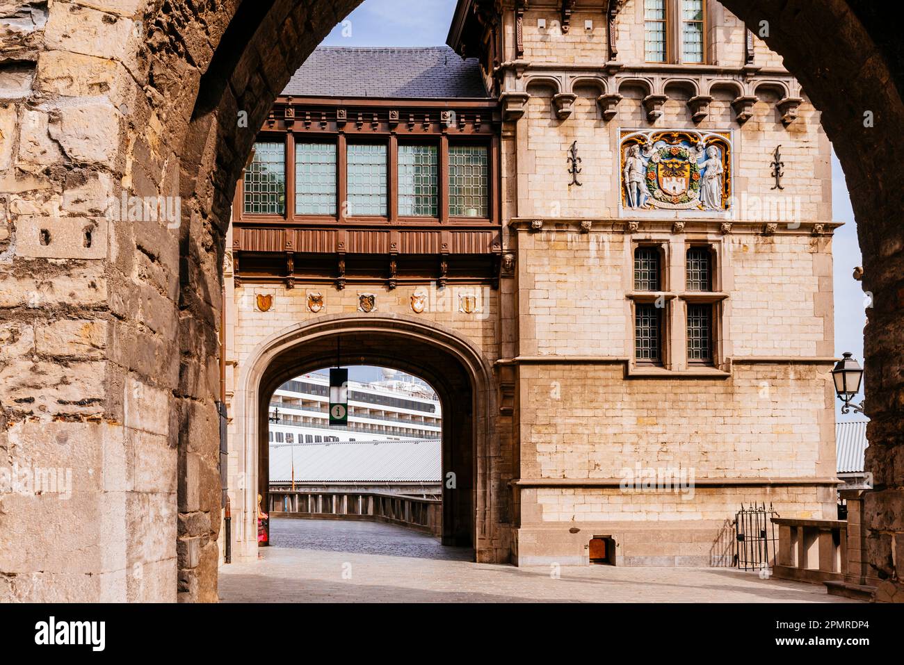 Castle courtyard. Het Steen is a medieval fortress in the old city ...