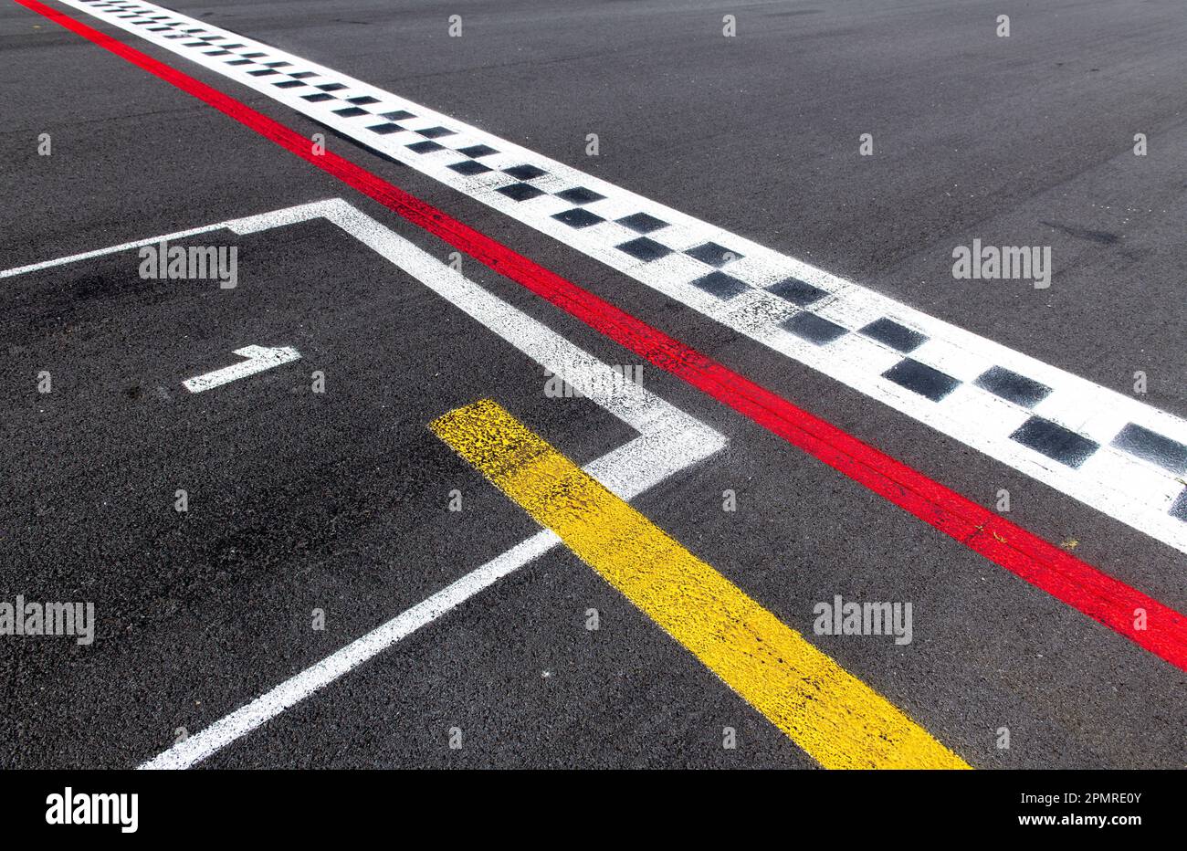 Pole position number one sign on asphalt race track, arrival first win ...
