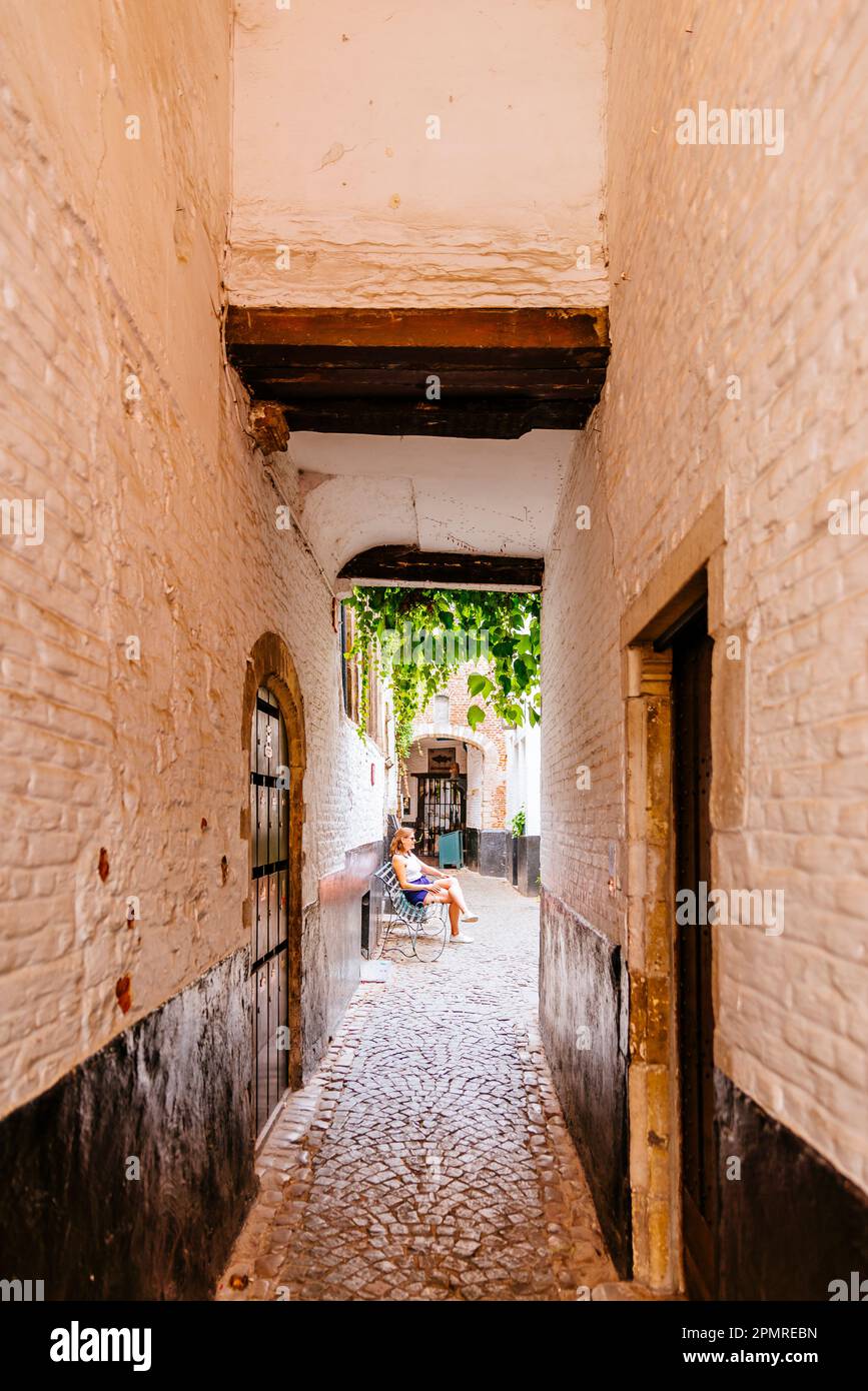 Vlaeykensgang, a small medieval alley in the city centre. Antwerp ...