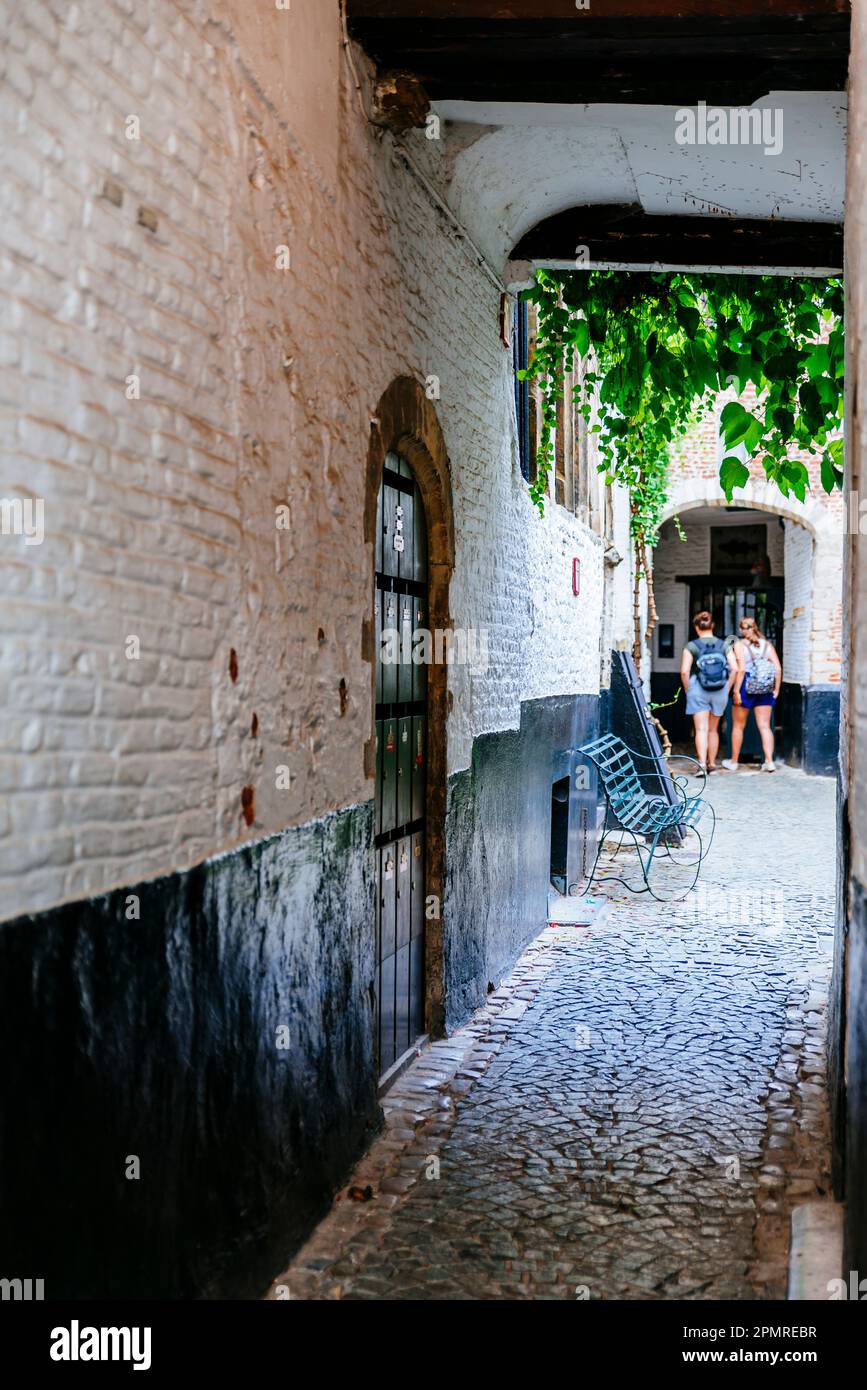Vlaeykensgang, a small medieval alley in the city centre. Antwerp ...