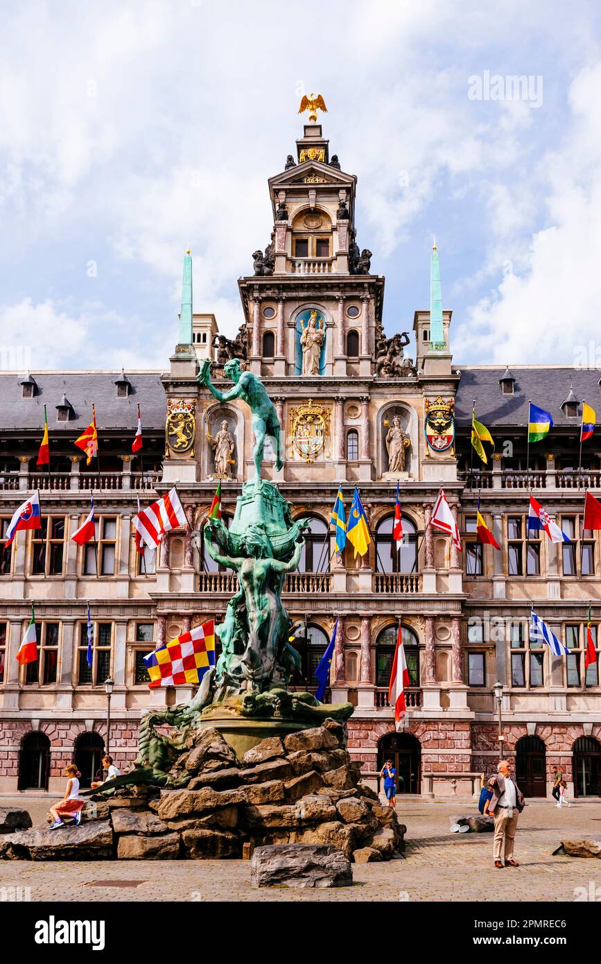 In the foreground, Silvius Brabo, a mythical Roman soldier who was said ...