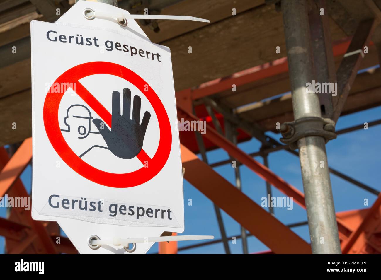 German warning sign: Geruest gesperrt (Scaffolding locked Stock Photo ...
