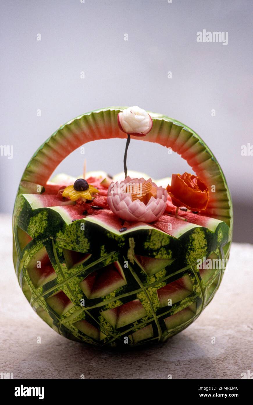 Carving in Water Melon (Citrullus lanatus) South India, India, Asia ...