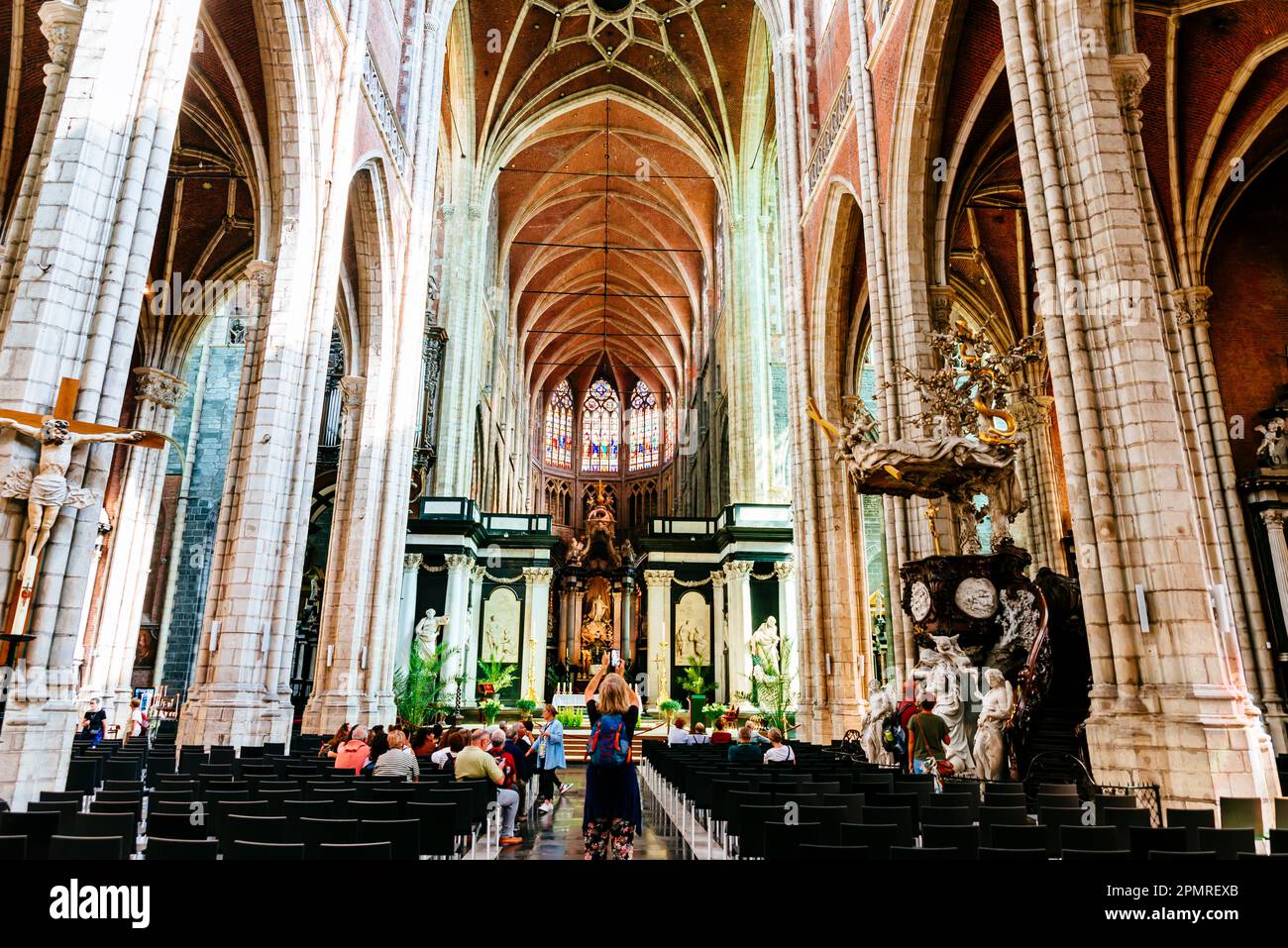 Nave and main altar. St Bavo's Cathedral, interior. Ghent, East ...