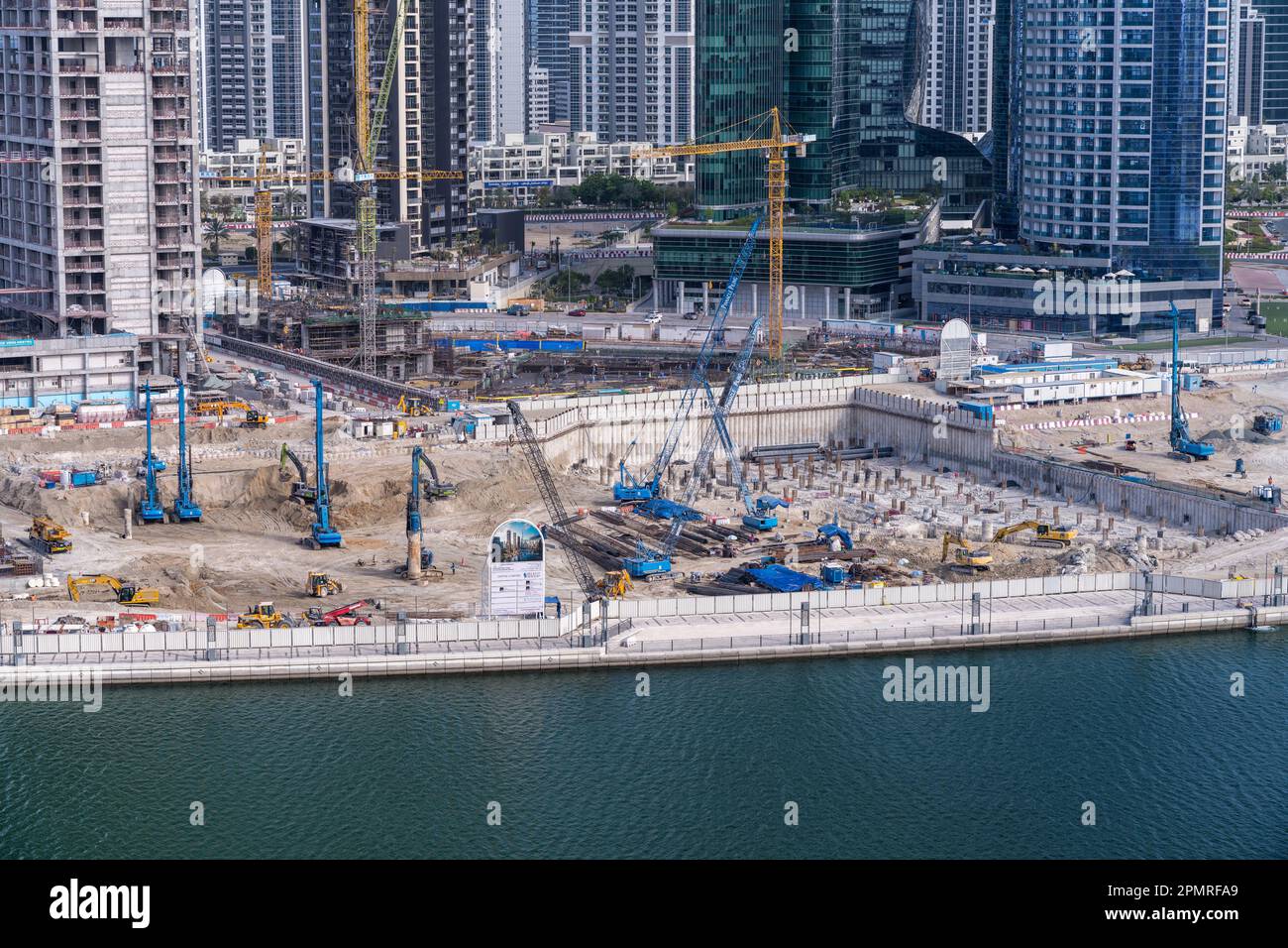 Dubai, UAE - April 1, 2023: Construction of the foundations of new ...