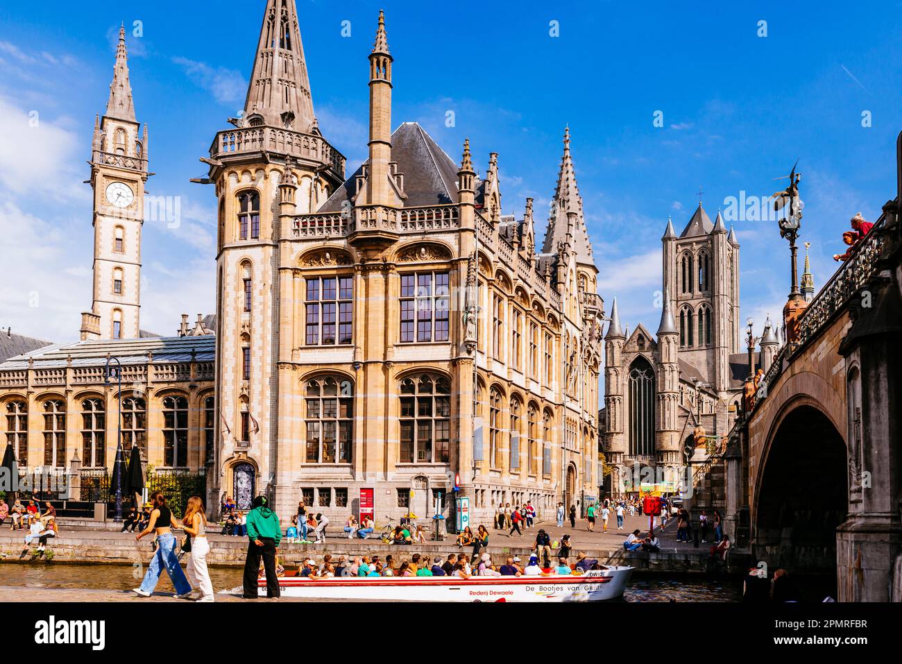 Former post office and St. Michael's Bridge, Sint-Michielsbrug, a stone ...