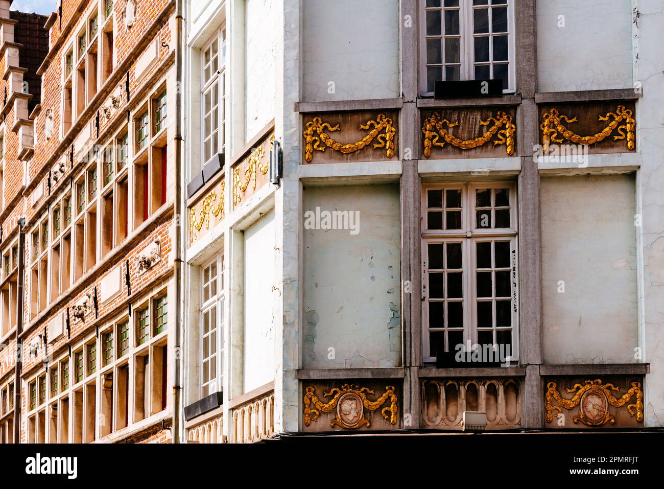 Ornate facade of the historic center of Ghent. Ghent, East Flanders ...