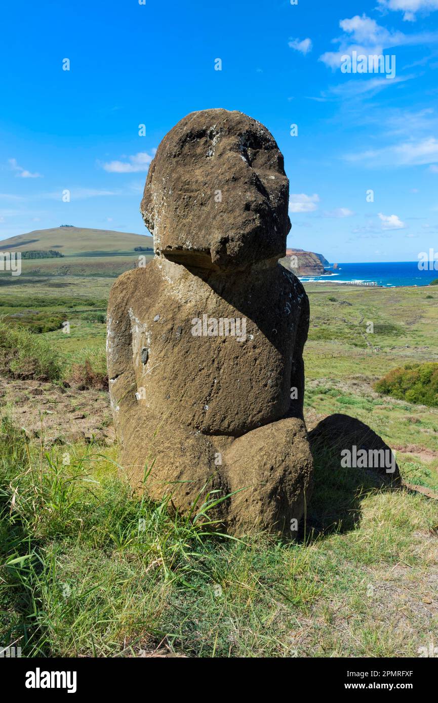 Kneeling Moai in Rano Raraku, Rapa Nui National Park, Easter Island ...