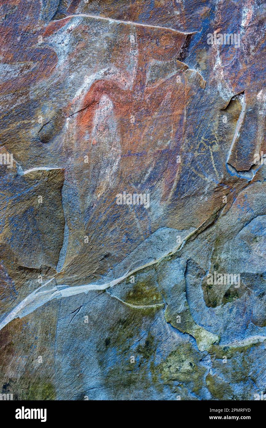 Rock paintings in a ceremonial cave, Ana Kai Tangata, Hanga Roa, Rapa ...